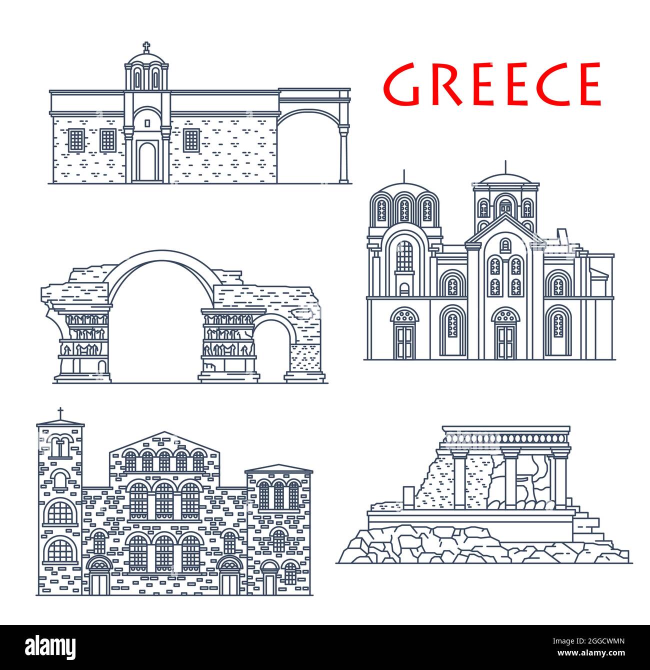 Greece architecture, antique Greek buildings, vector travel landmarks ...
