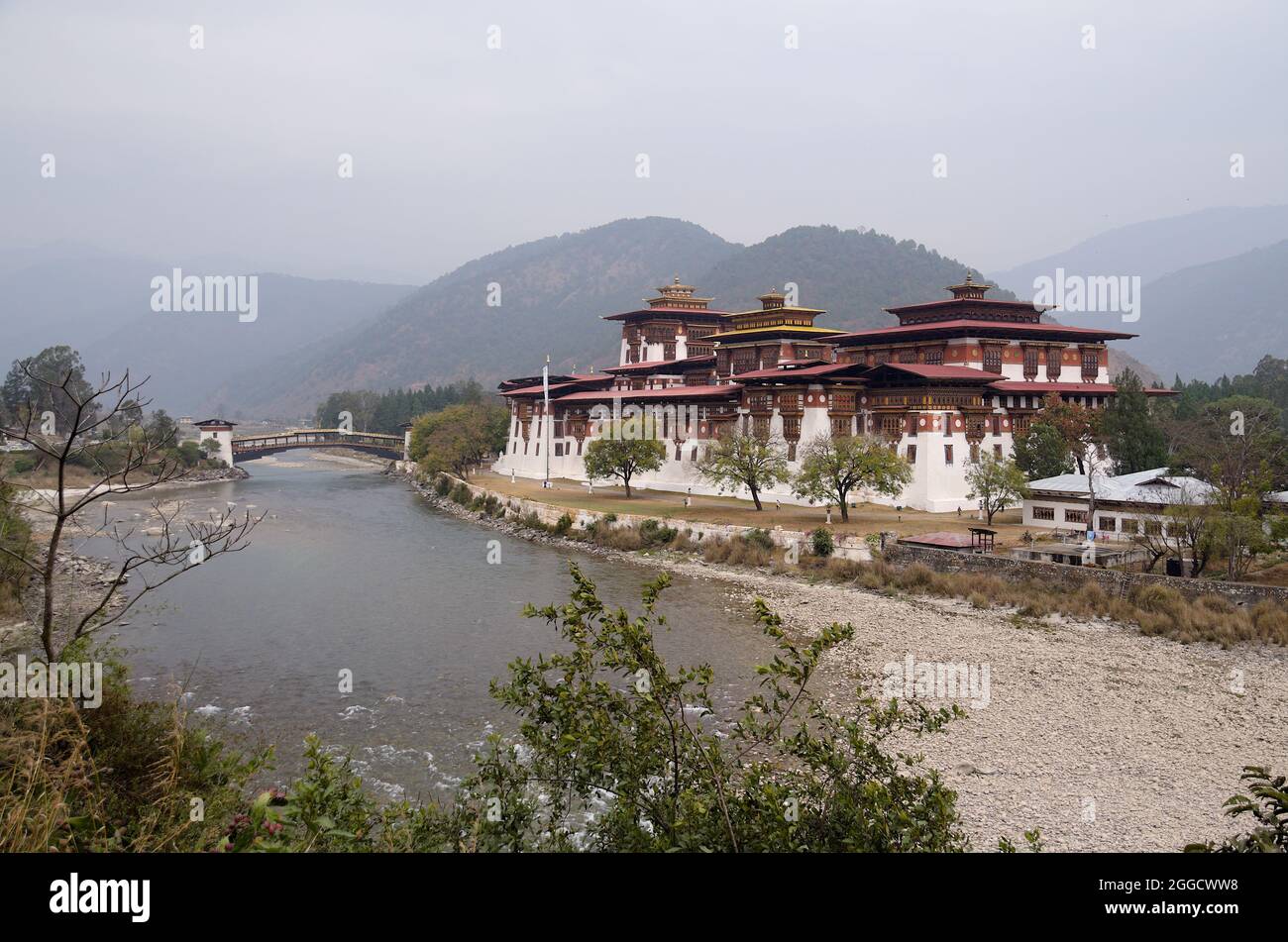 Punakha Dzong (fortified monastery), the administrative center of ...
