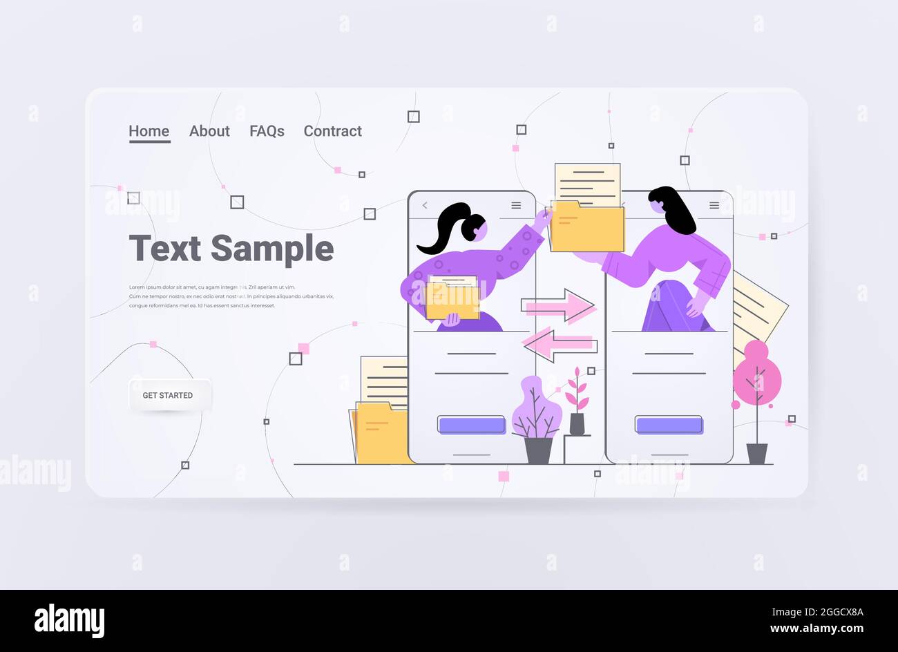 businesswomen sending and receiving document folders via smartphones ...