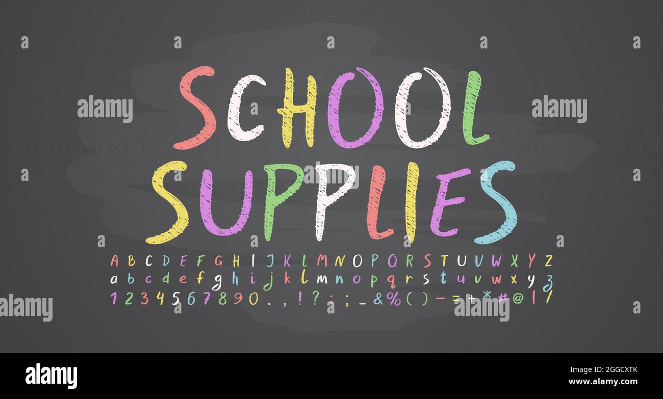 Multicolored school chalk style font. Vector alphabet letters and ...
