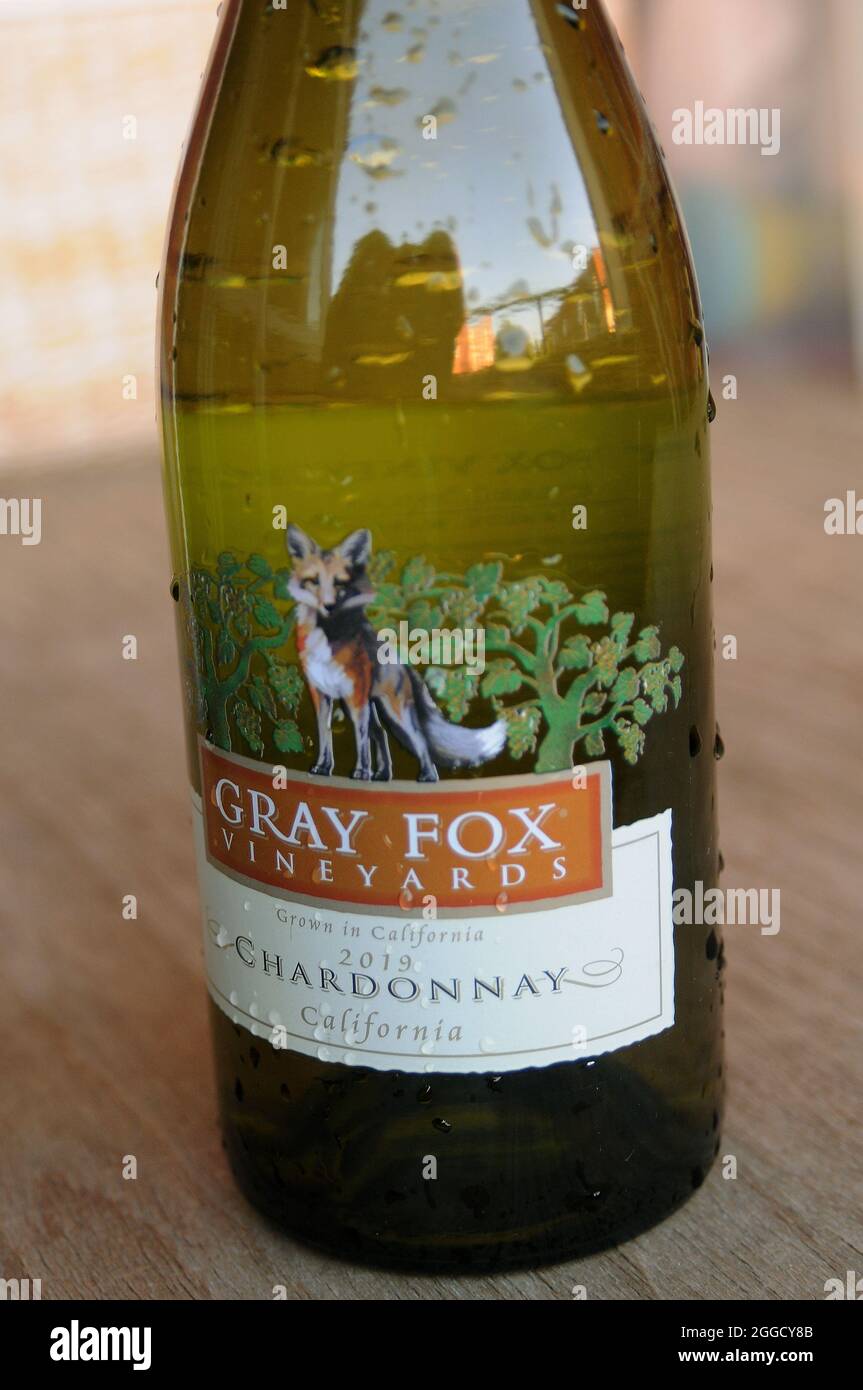 Kastrup/ Denmark./31 August 2021/ Gray Fox vineyard chardopnnay wine ...