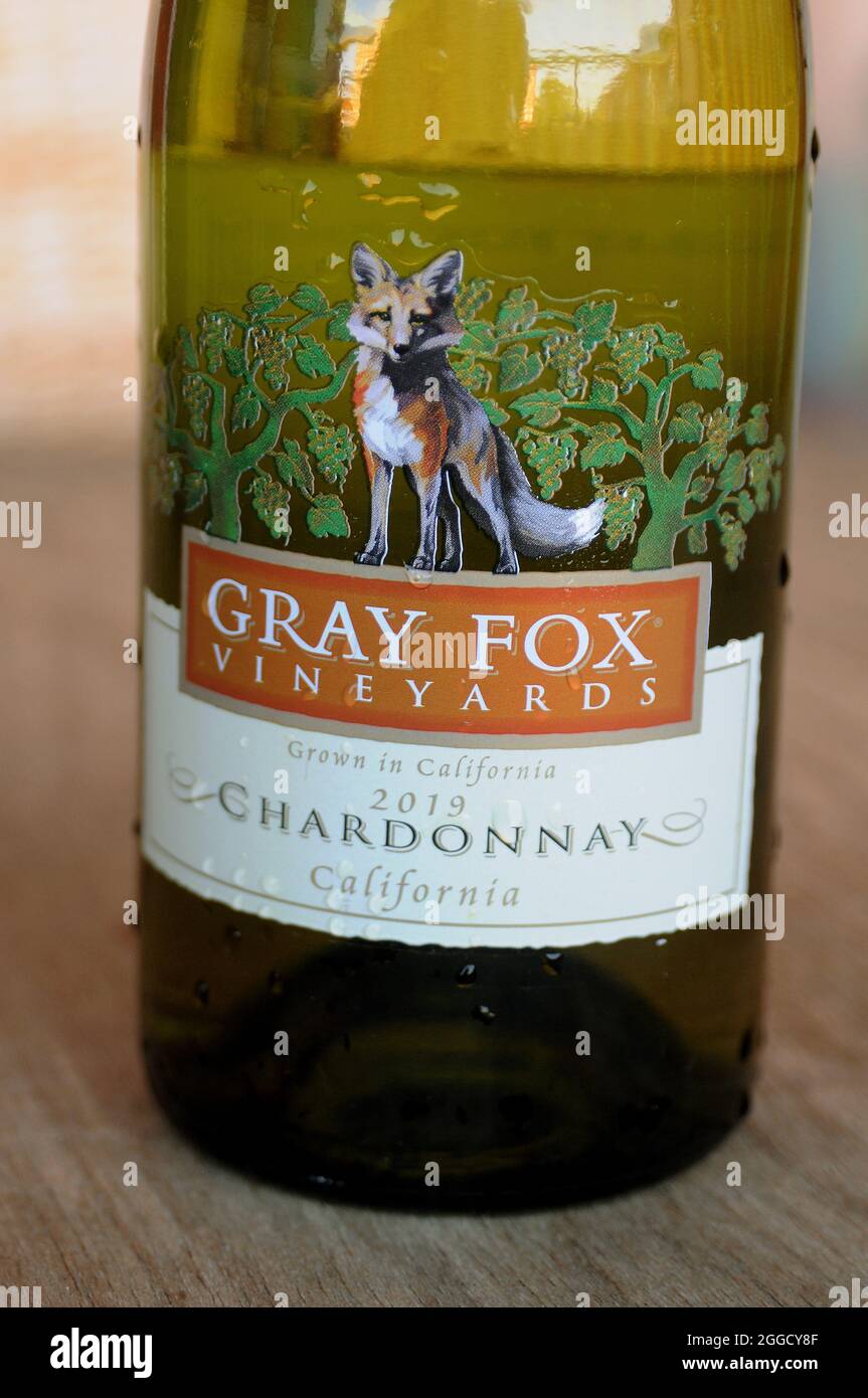 Kastrup/ Denmark./31 August 2021/ Gray Fox vineyard chardopnnay wine ...