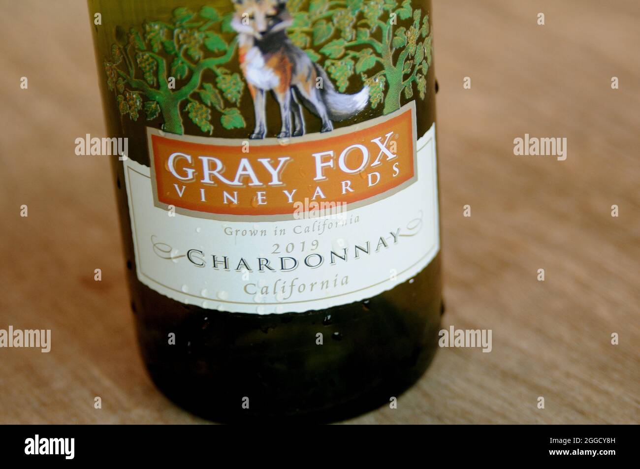 Kastrup/ Denmark./31 August 2021/ Gray Fox vineyard chardopnnay wine ...