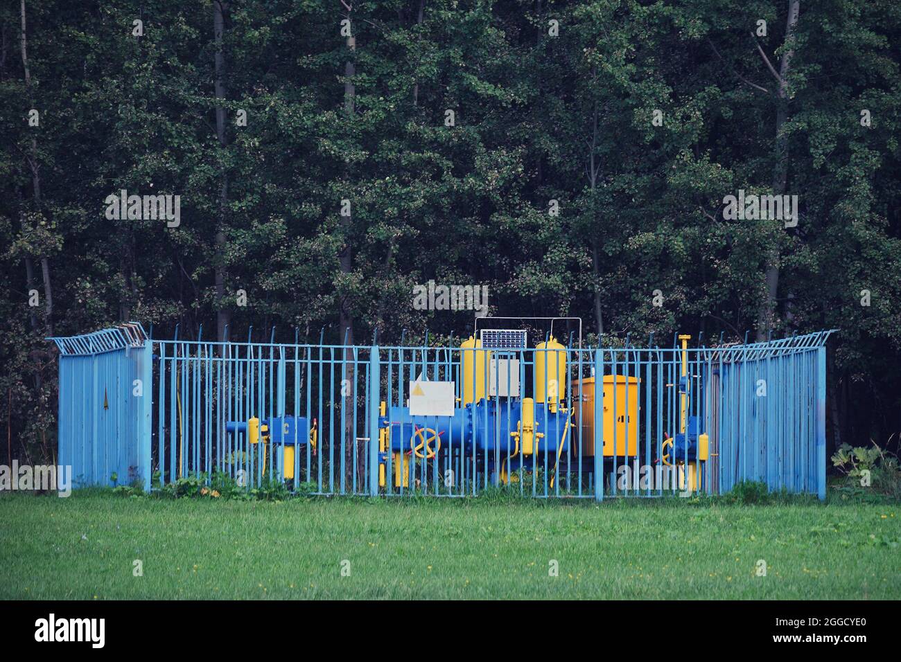 Gas distribution station in the forest, gas substation Stock Photo - Alamy