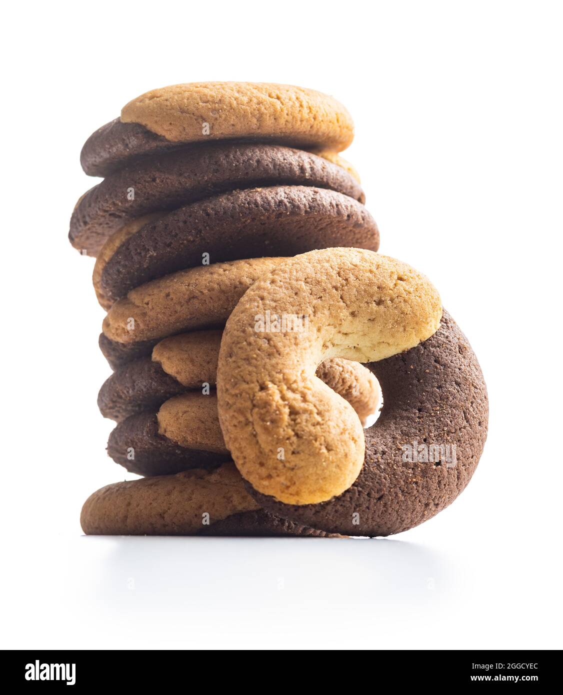 Sweet round biscuits. Cookies with double flavor isolated on white ...