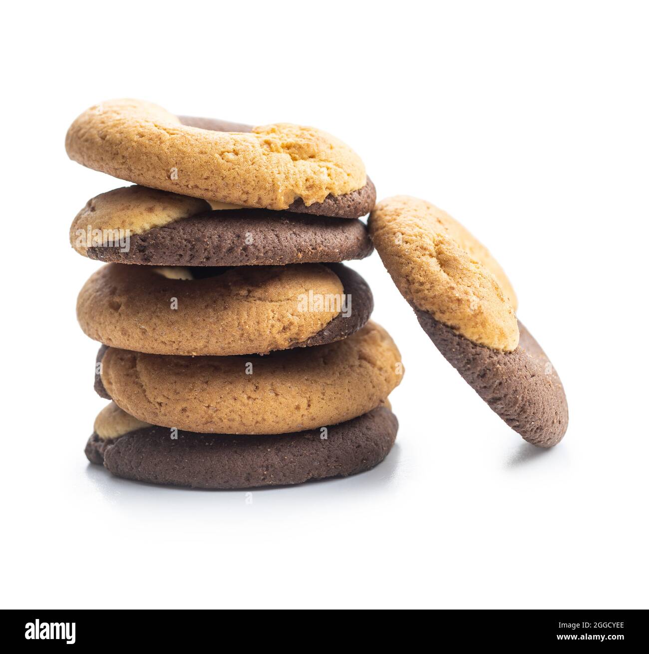 Sweet round biscuits. Cookies with double flavor isolated on white ...