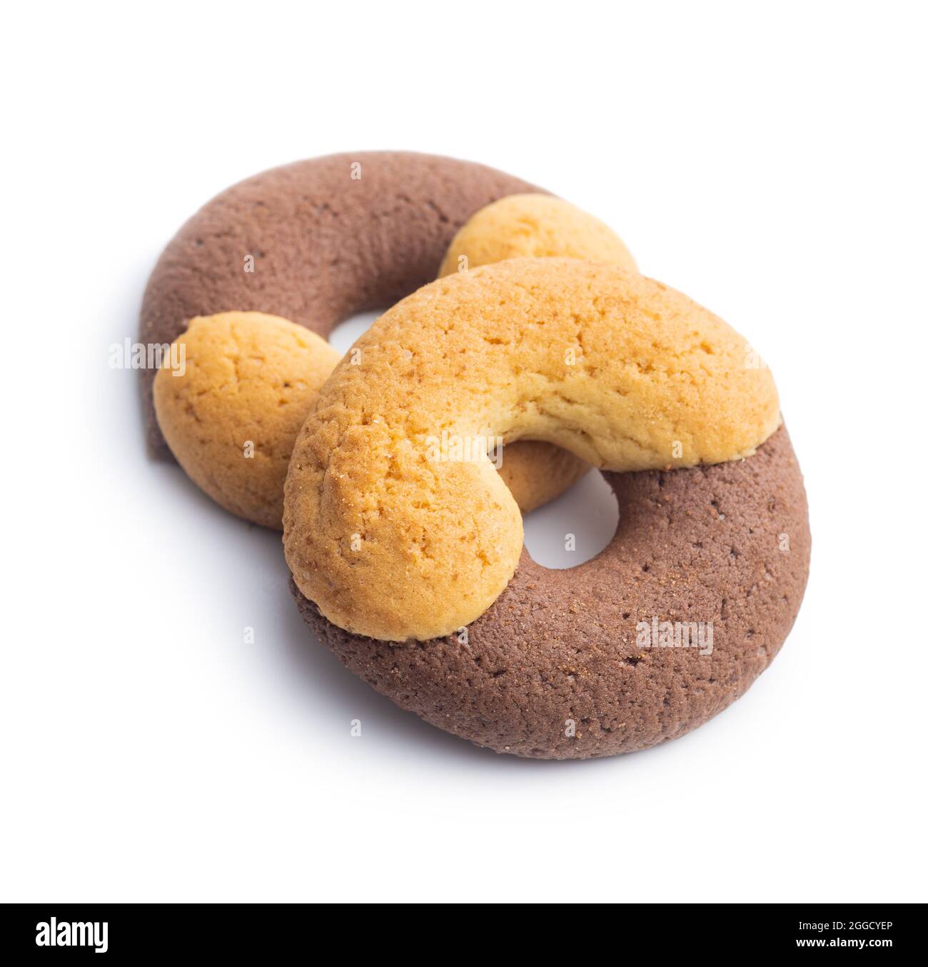 Sweet round biscuits. Cookies with double flavor isolated on white ...