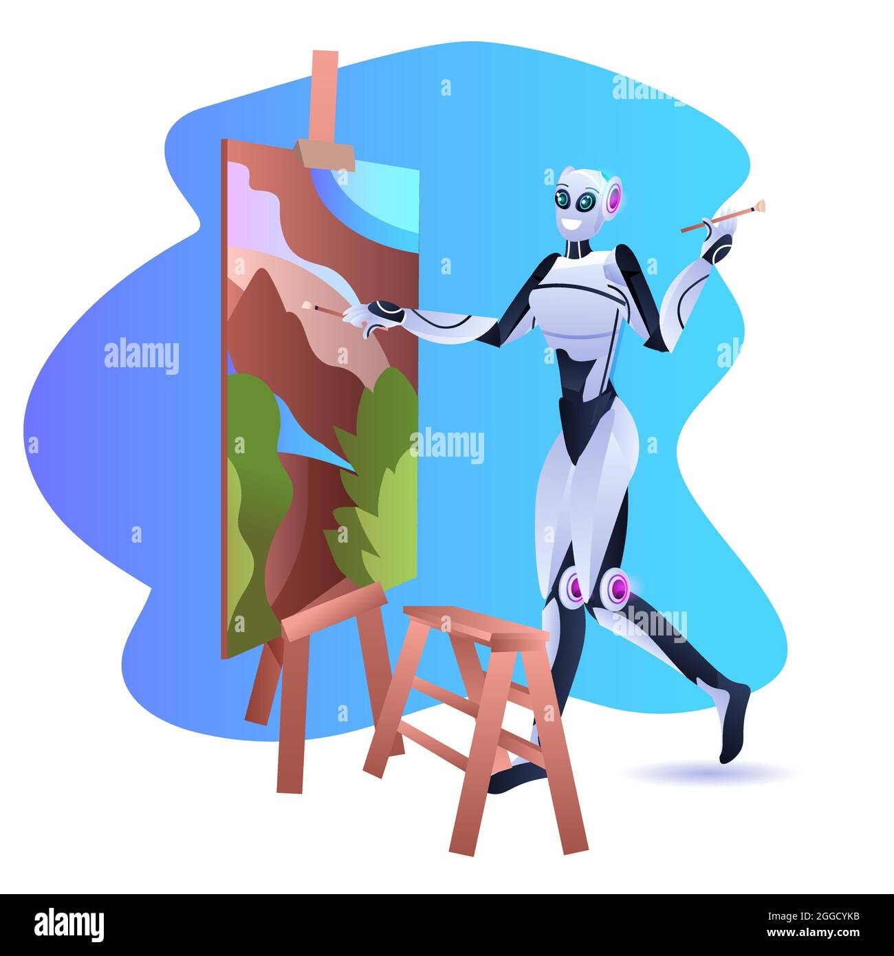 robotic painter using paintbrush robot artist standing in front of ...