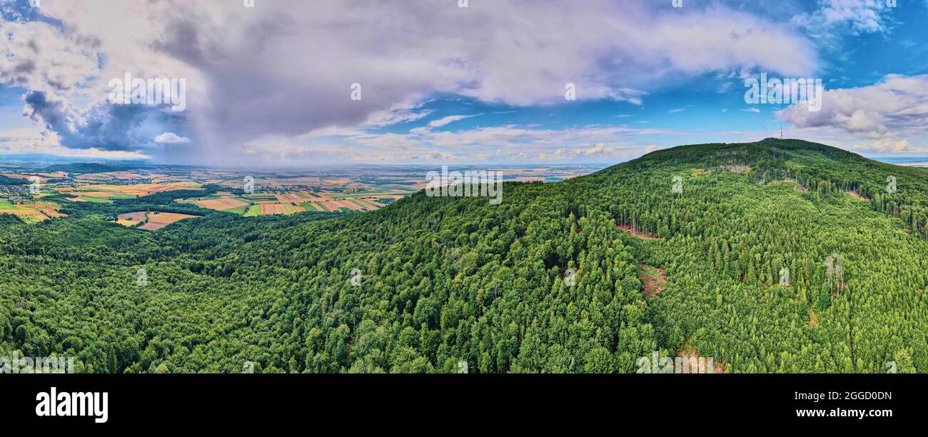 Mountain panorana. Aerial view of Sleza mountain near Wroclaw in poland ...
