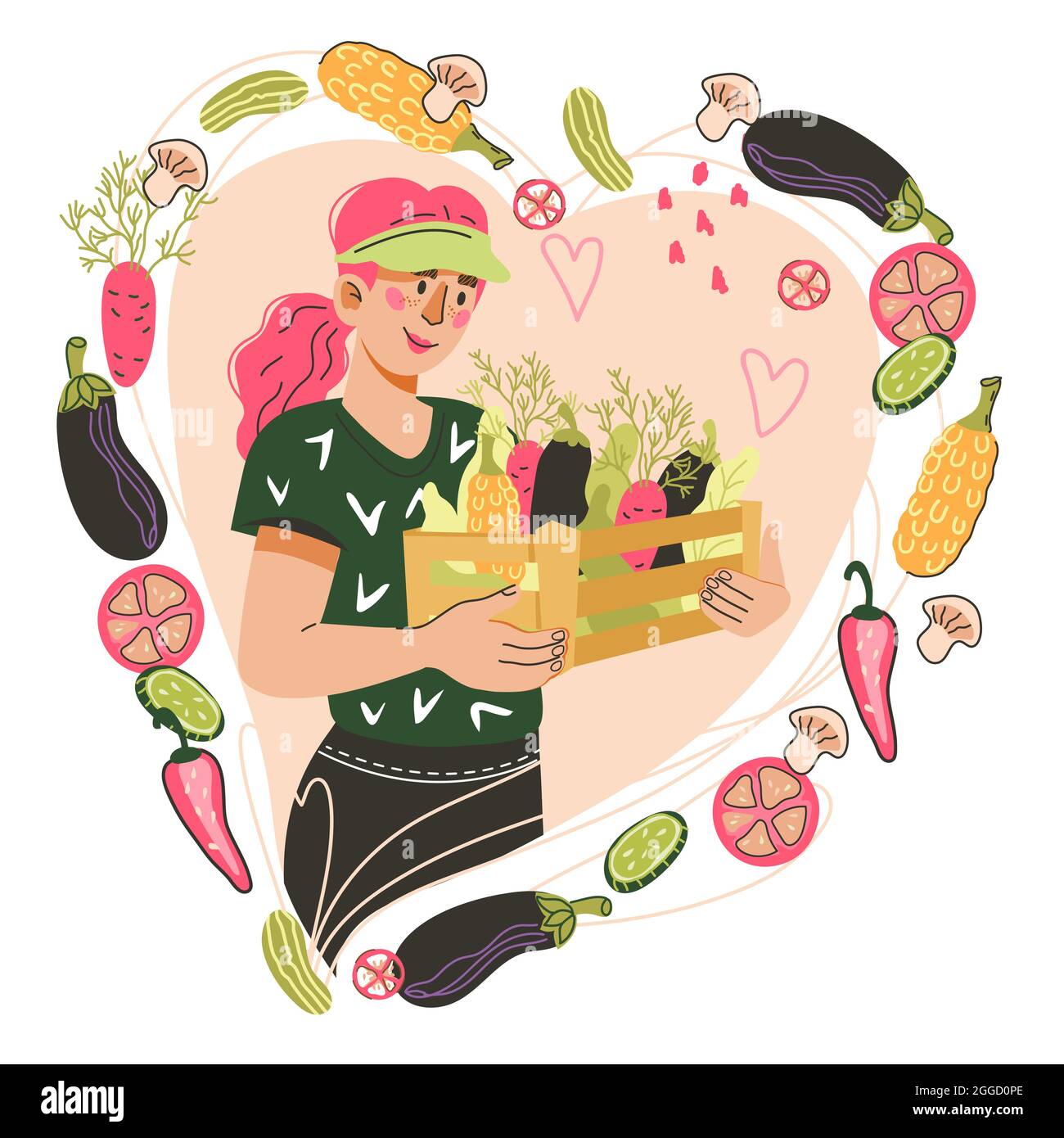 Decorative image for farm food with farmer female cartoon character ...