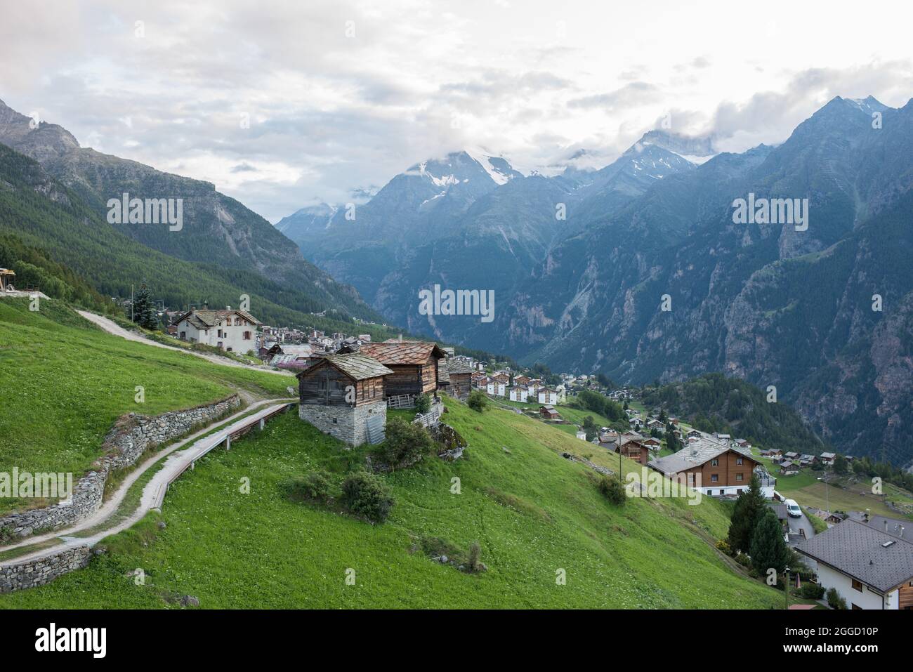 The village of “Grächen” in Valais in Switzerland with its typical ...