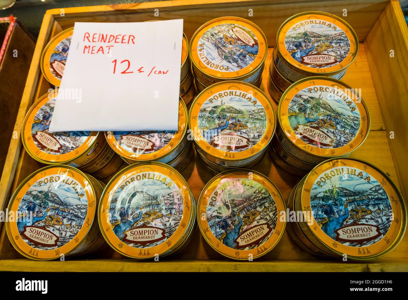 Canned reindeer meat, Vanha Kauppahalli, Eteläranta, Helsinki, Finland ...