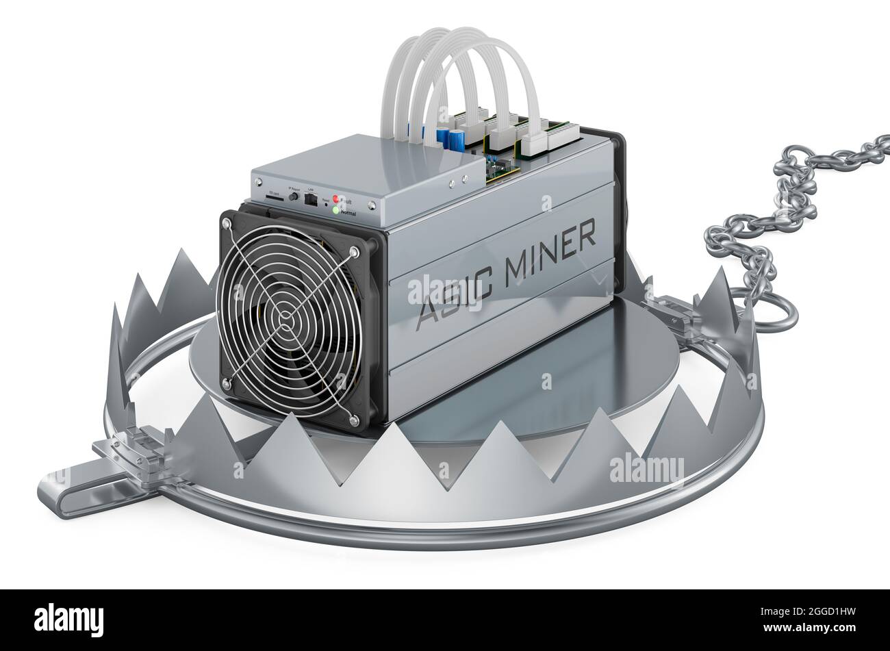 Bear Trap with ASIC bitcoin miner, 3D rendering isolated on white ...