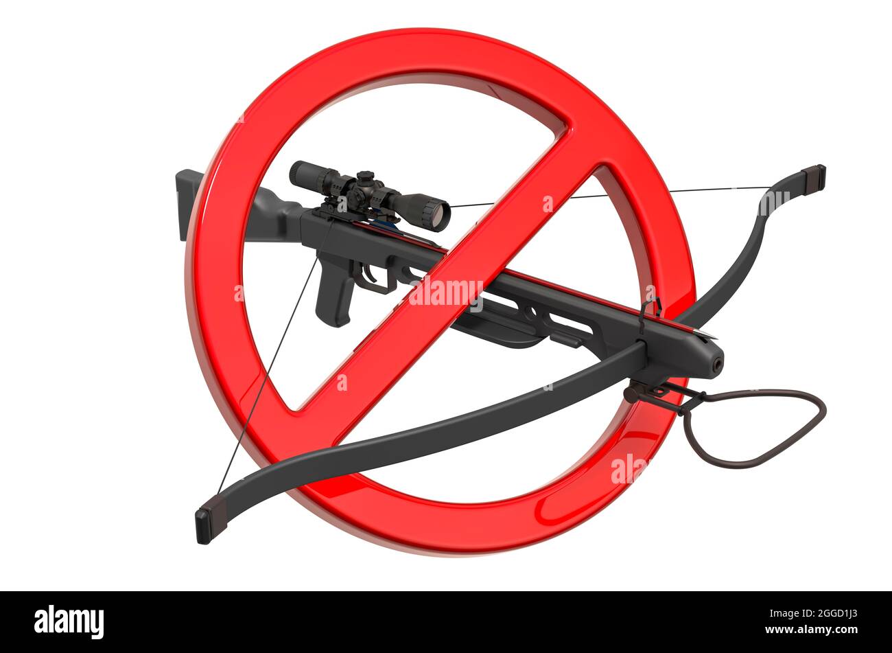 Hunting crossbow with forbidden symbol, 3D rendering isolated on white ...