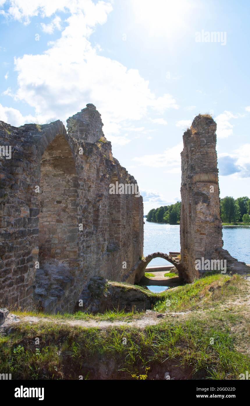 castle ruins in the town of Koknese Stock Photo - Alamy