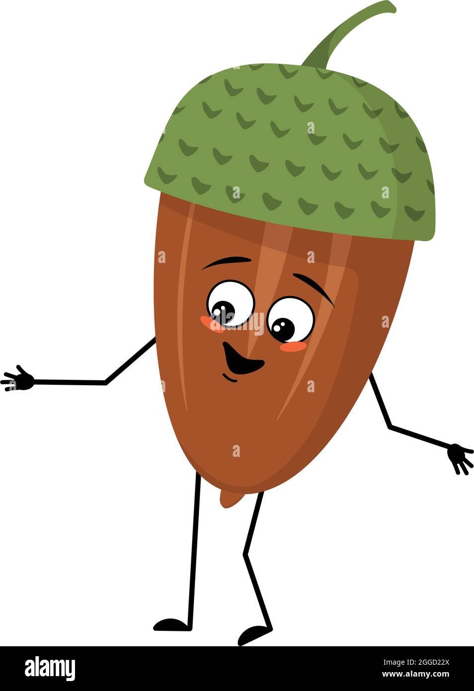 Character acorn with joyful emotions, smile face, happy eyes, arms and ...