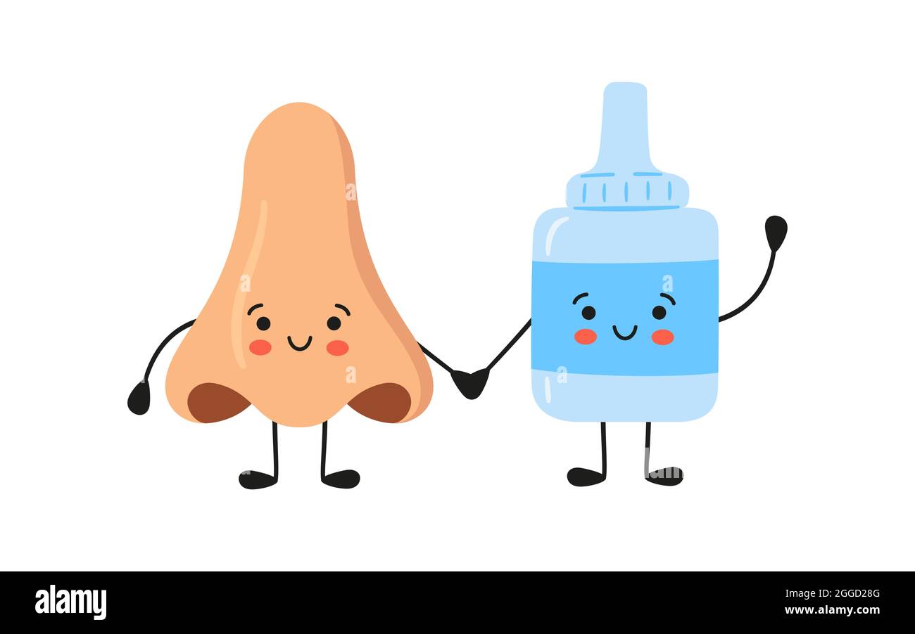 Kawaii human nose and medical drops characters. Medicine for the health ...