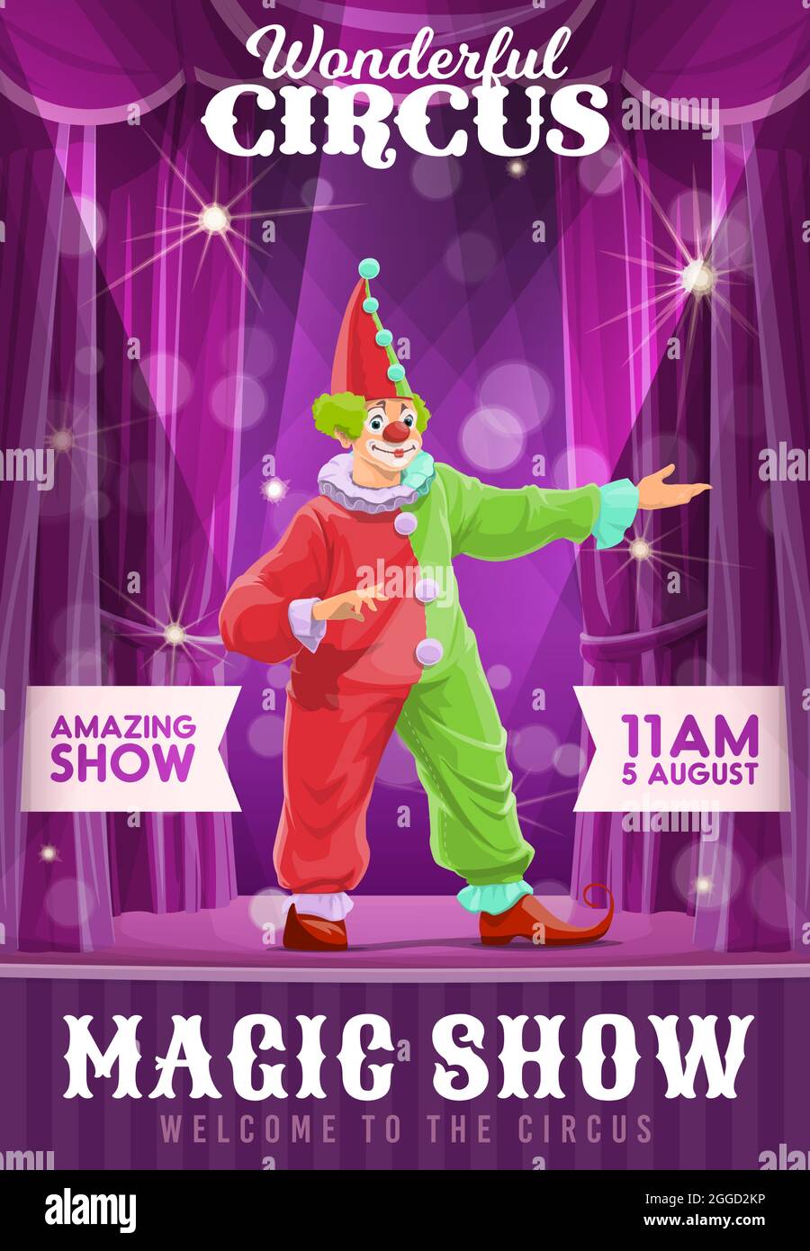 Shapito circus poster, clown at funfair carnival show, vector cartoon ...