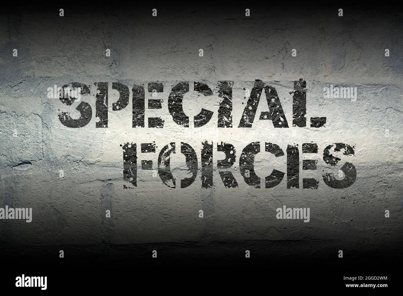 special forces stencil print on the grunge white brick wall Stock Photo ...