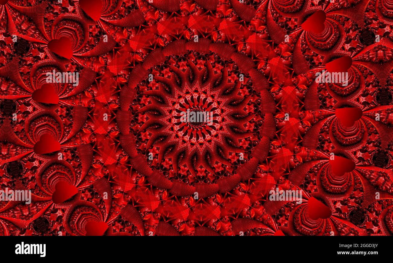 Vivid blood red fractal kaleidoscope, digital artwork for creative ...