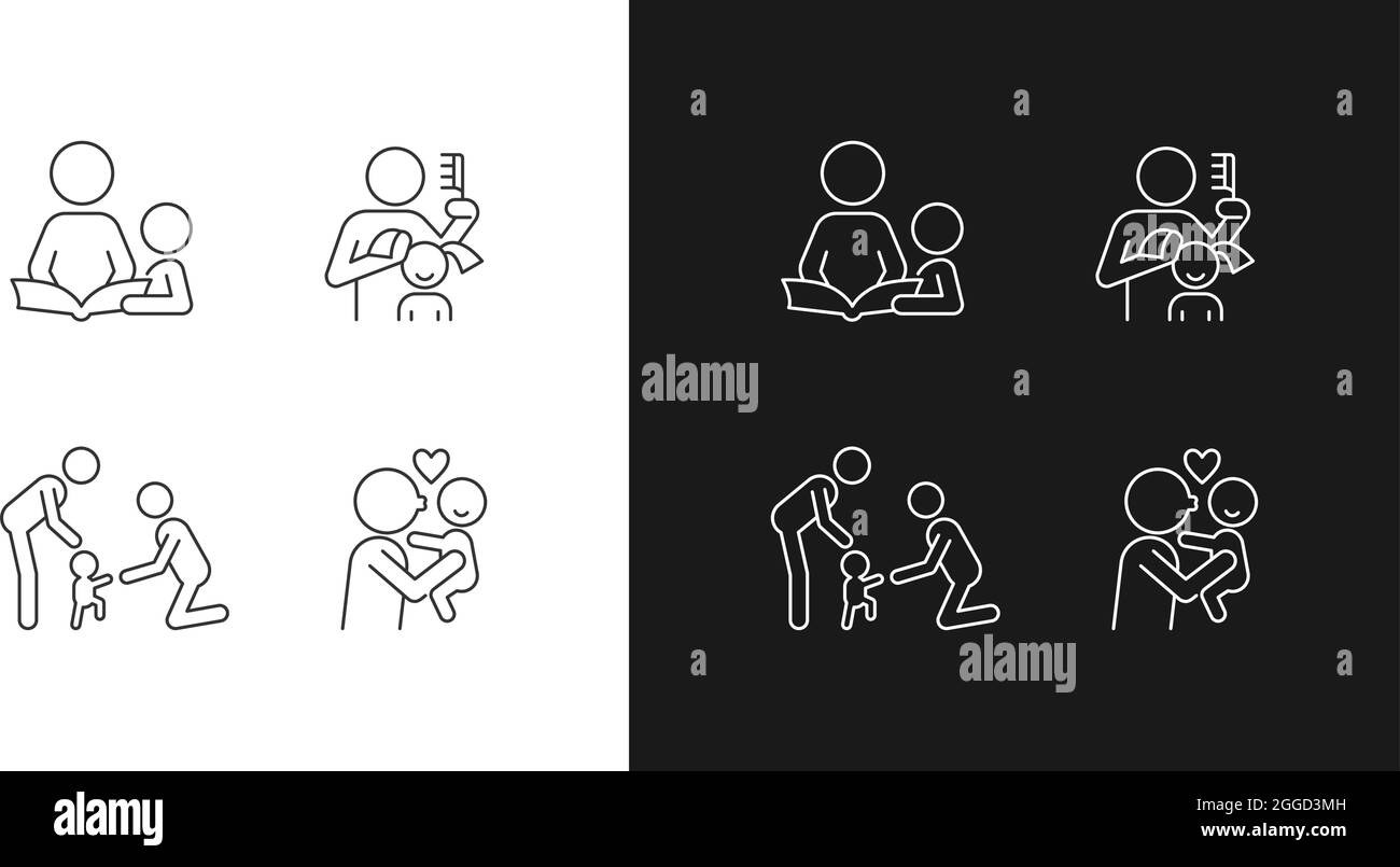 Family bonding time linear icons set for dark and light mode Stock ...