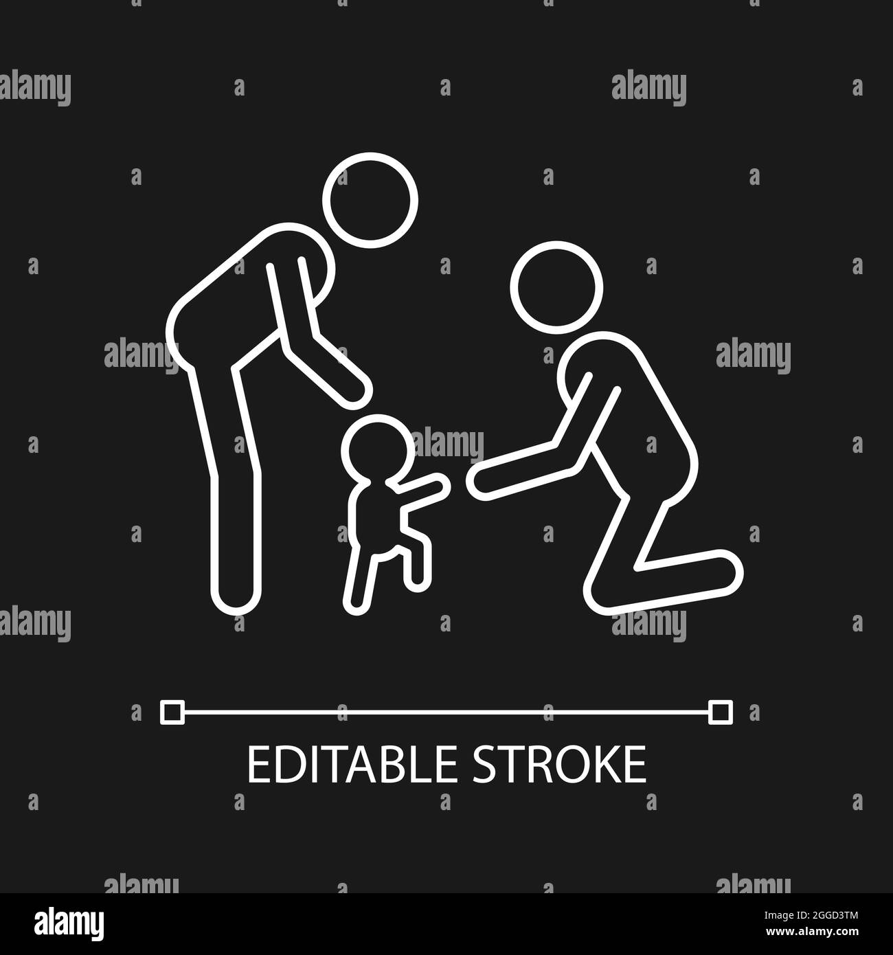 Teaching toddler to walk white linear icon for dark theme Stock Vector ...