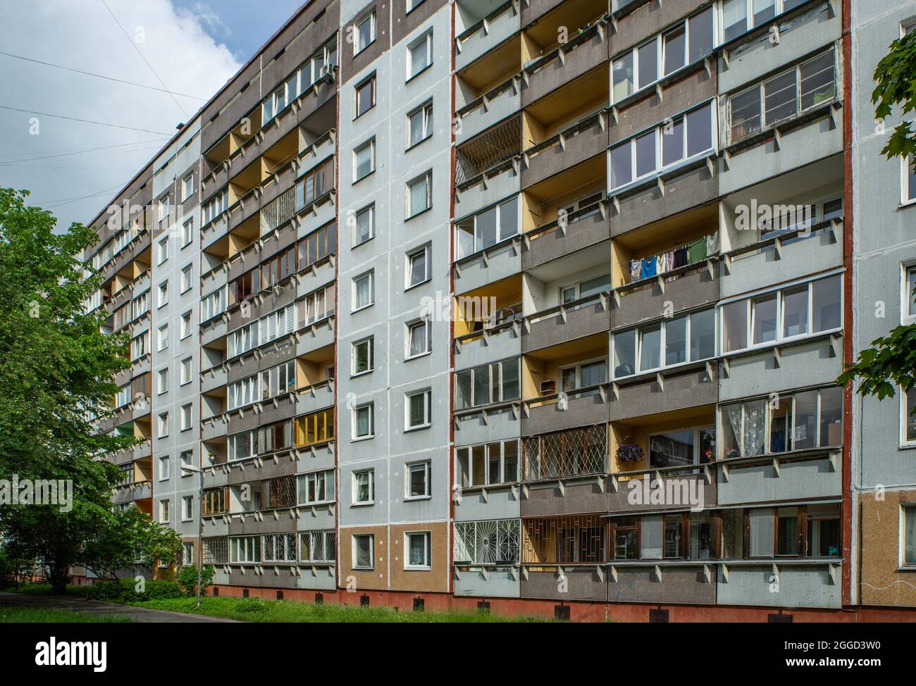 Facade of of a multi-storey panel residential building in Riga, Latvia ...