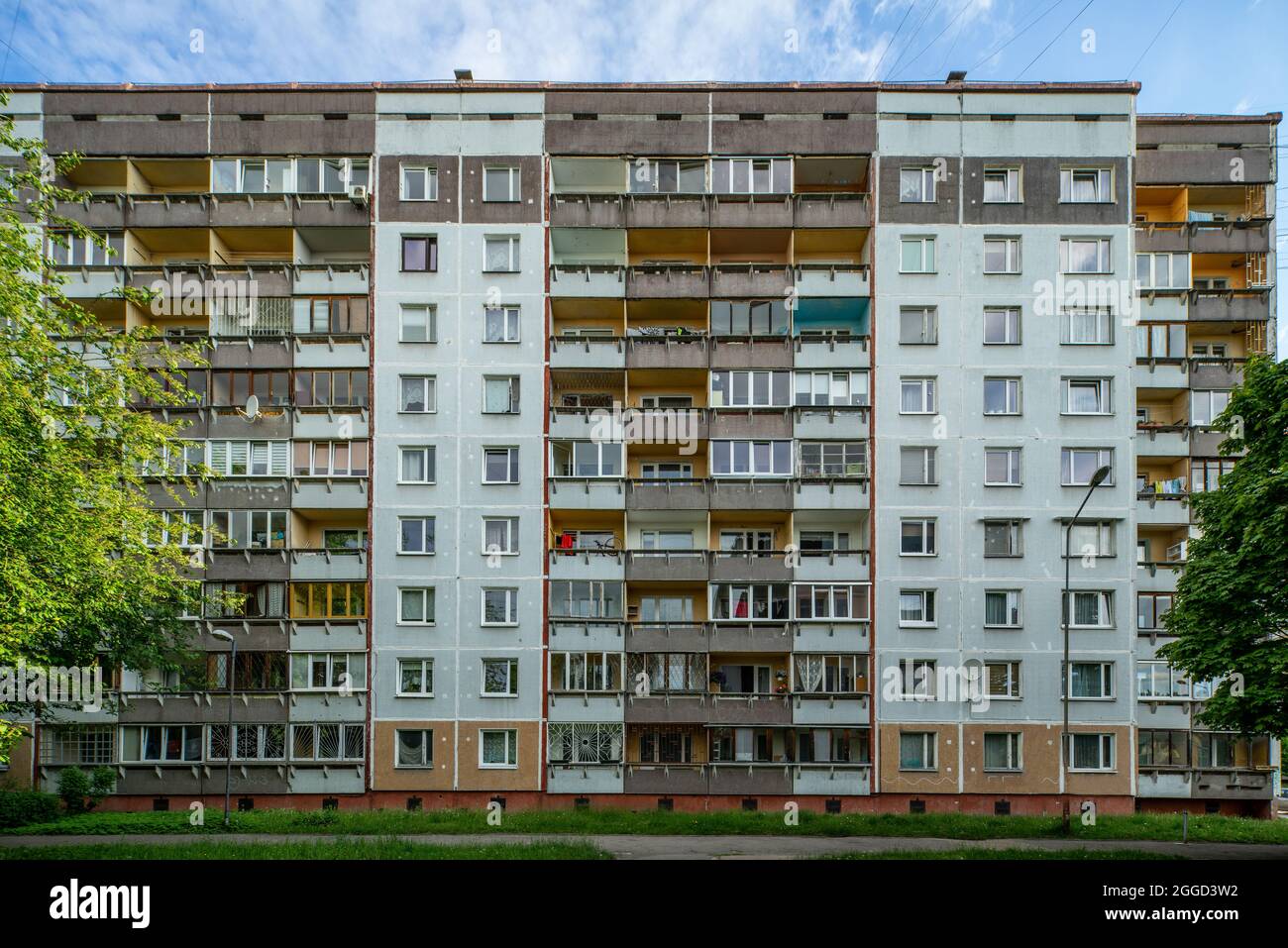 Facade of of a multi-storey panel residential building in Riga, Latvia ...