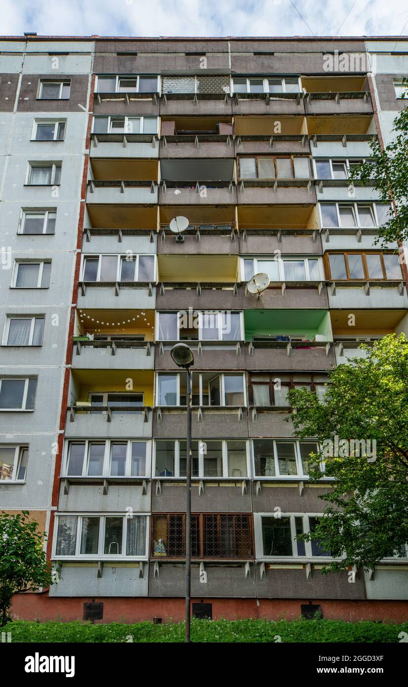 Facade of of a multi-storey panel residential building in Riga, Latvia ...