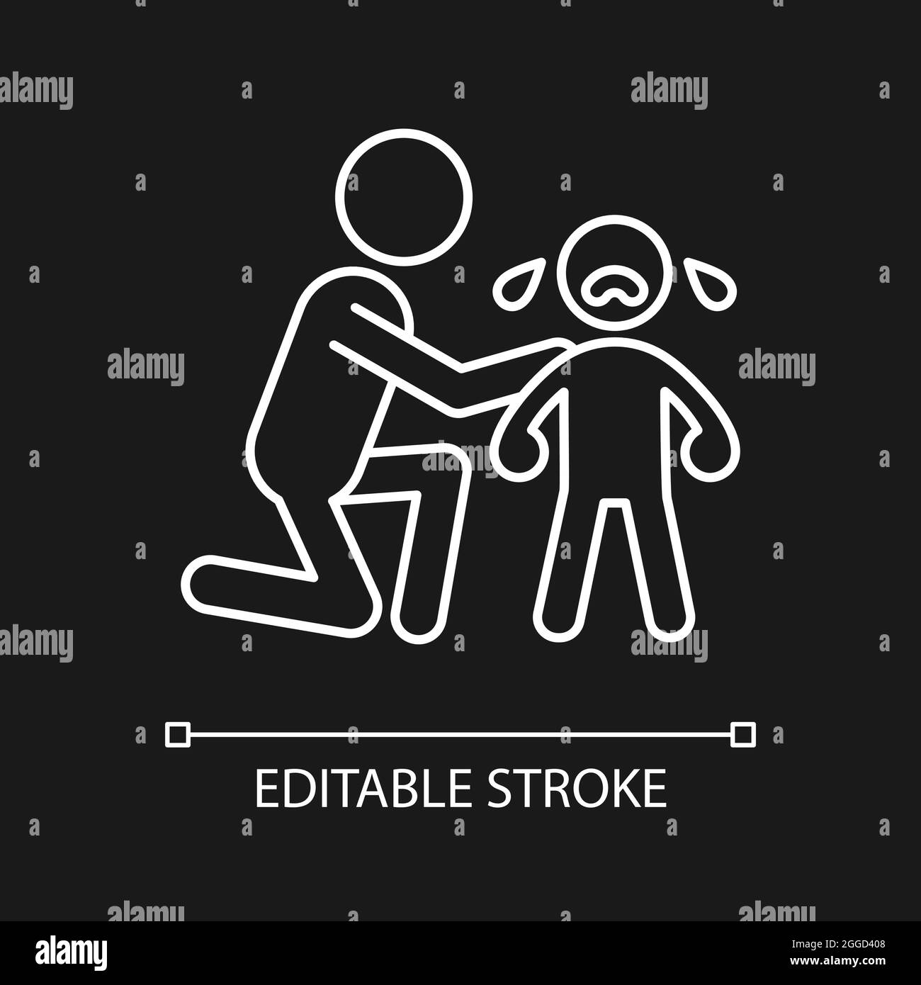 Comforting crying child white linear icon for dark theme Stock Vector ...
