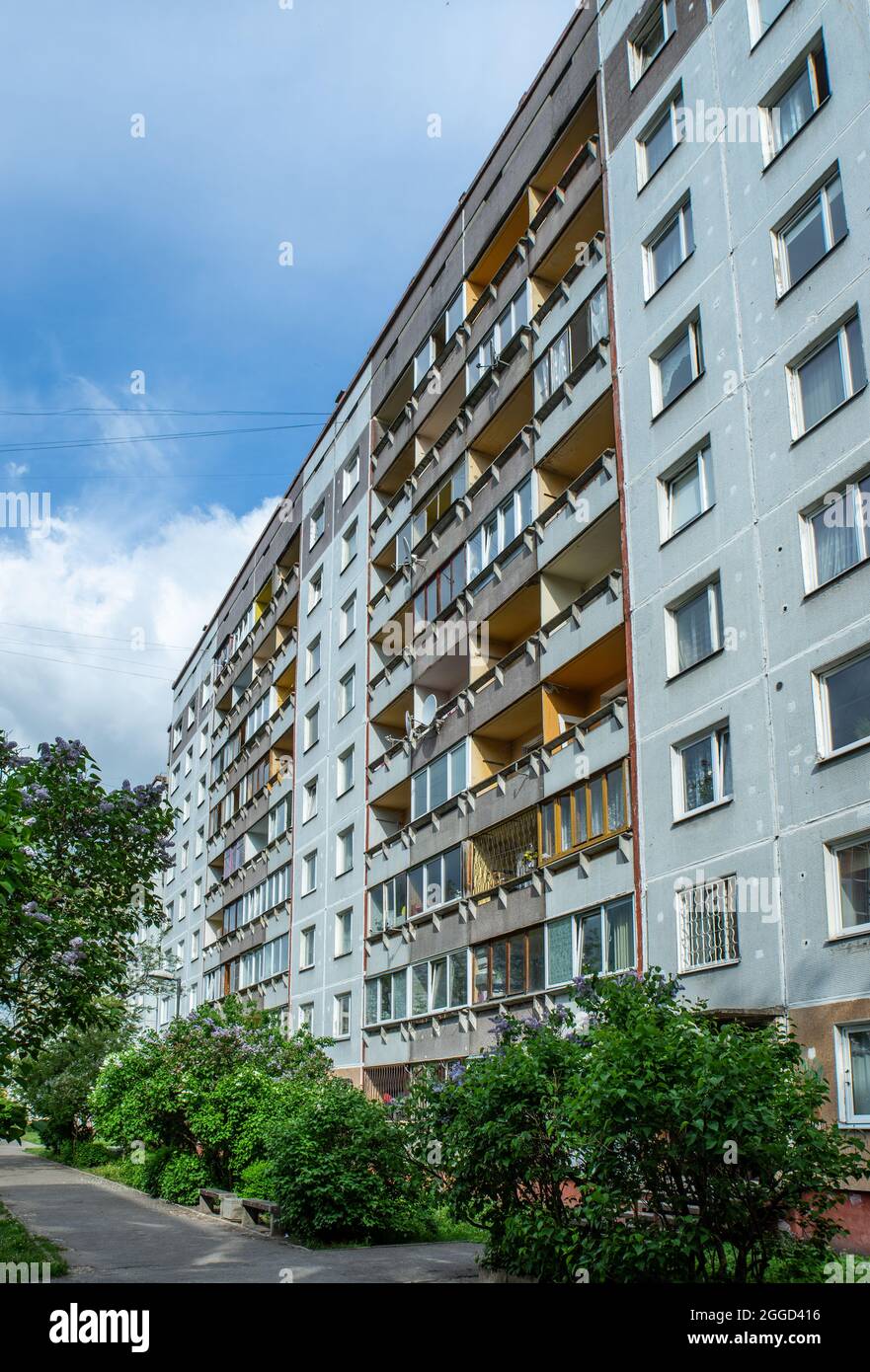 Facade of of a multi-storey panel residential building in Riga, Latvia ...