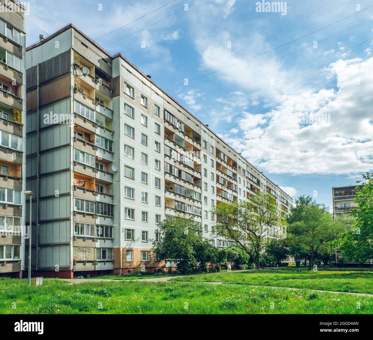Facade of of a multi-storey panel residential building in Riga, Latvia ...
