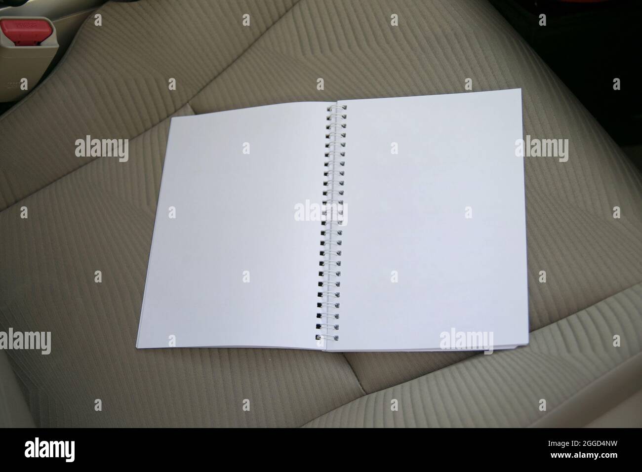 Open Notebook with Blank White Empty Clear Pages on the Car Sit Stock ...