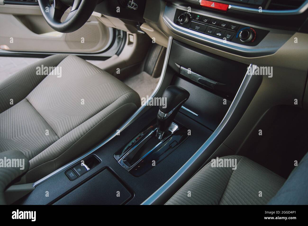 Car Interior Inside Control Panel with Wheel View and Opened Side Door ...