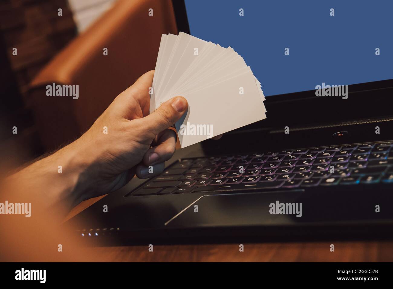 Blank Empty White Business Cards Hold in Hands Stock Photo - Alamy