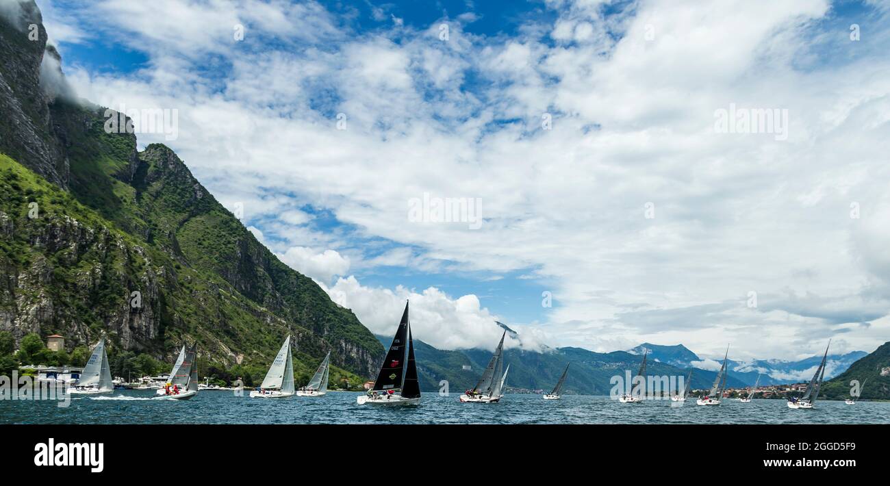Sailboats racing on Lake Como, Lombardy, Italy, Europe Stock Photo - Alamy