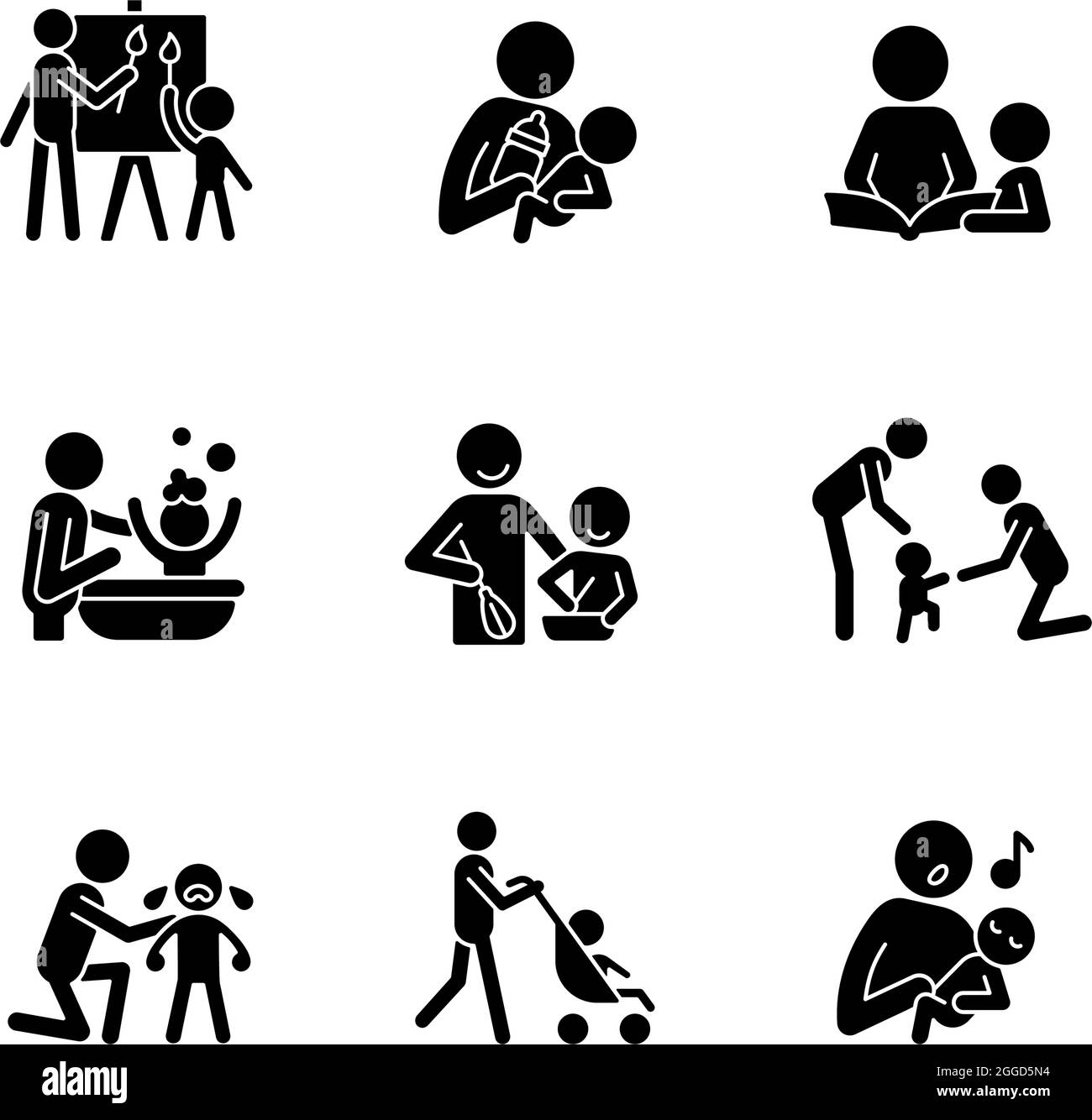 Responsible parenthood black glyph icons set on white space Stock ...