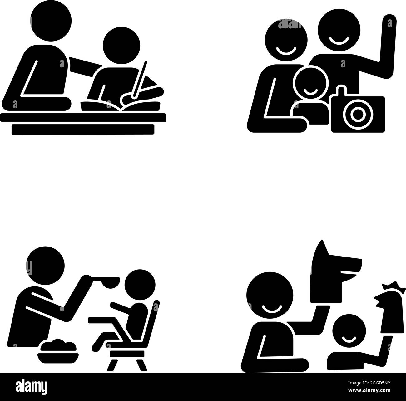 Effective parenting style black glyph icons set on white space Stock ...