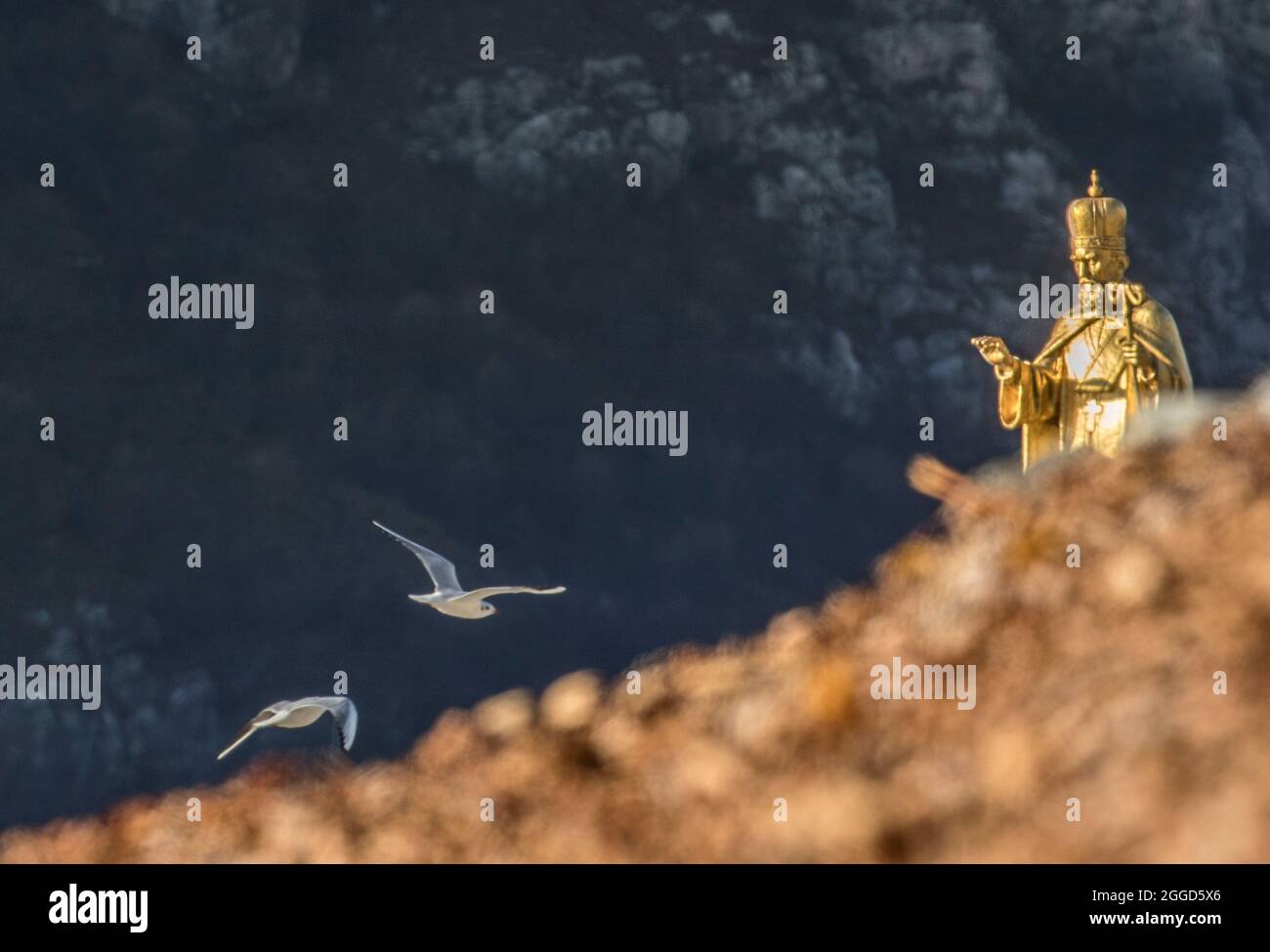 San Nicolò statue, saint protector of the city of Lecco, south-eastern ...