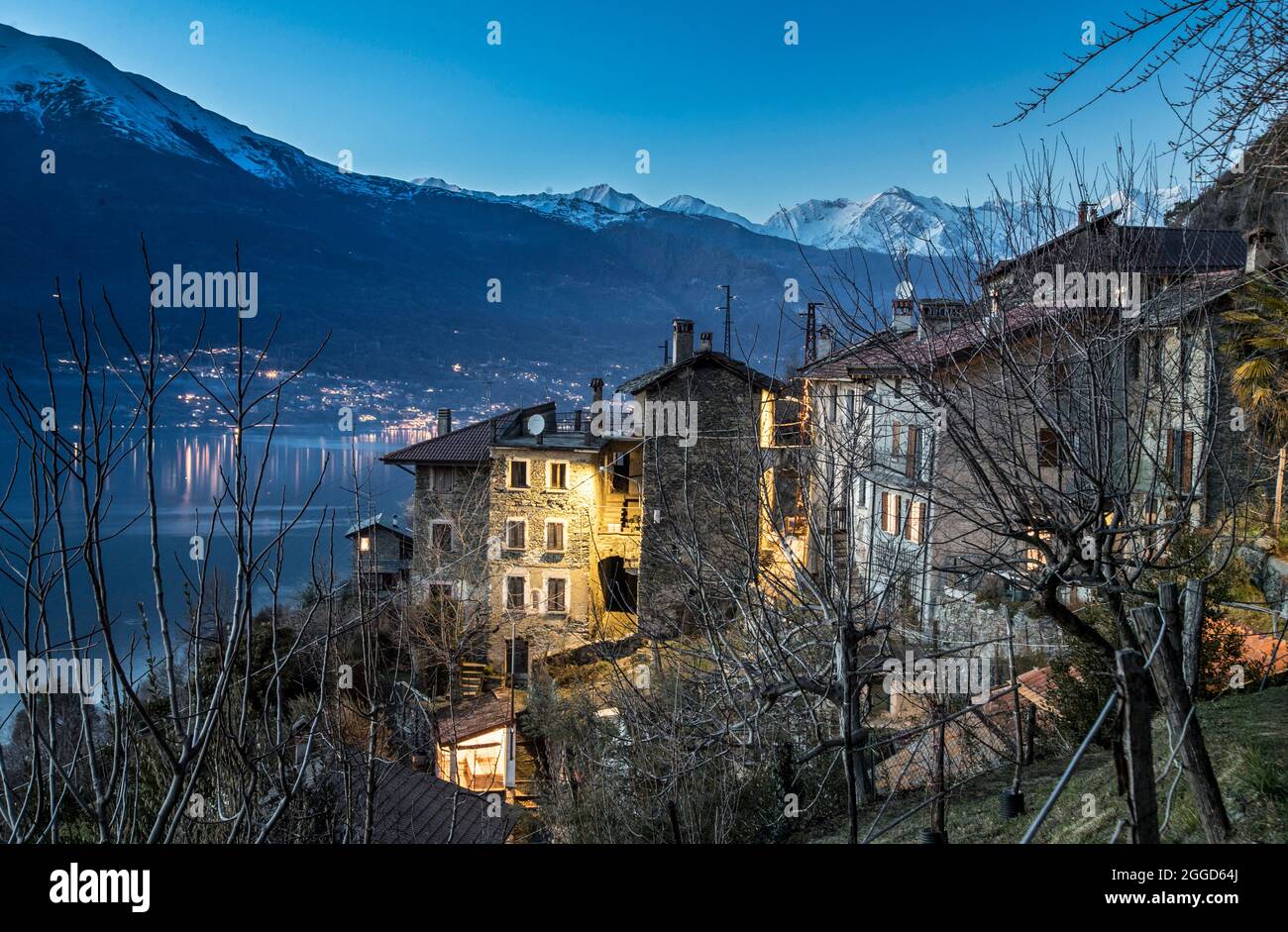 Night view of Verginate, Lake Como, Lombardy, Italy, Europe Stock Photo ...