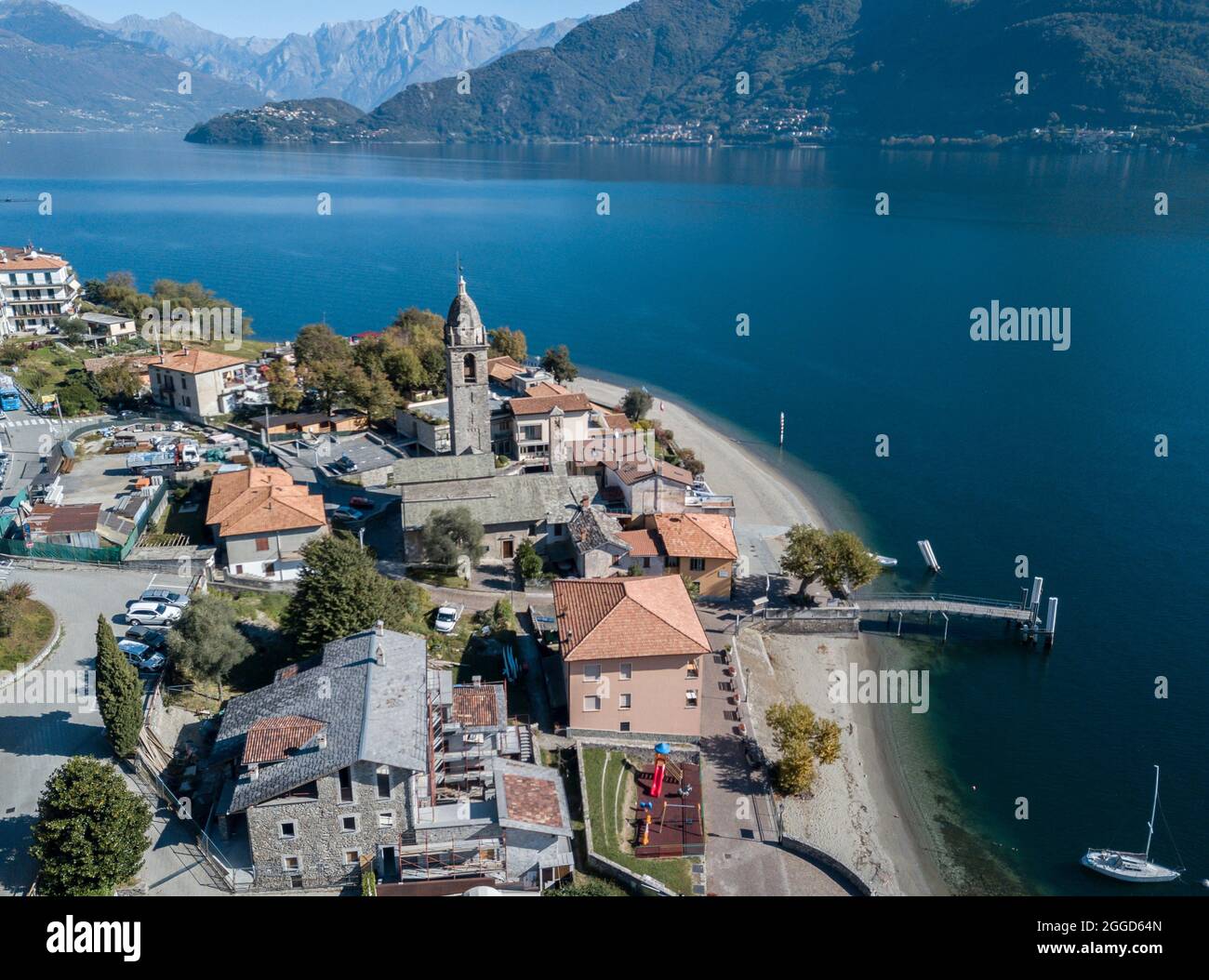 Cremia village on the western shore of Lake Como, Lombardy; Italy ...