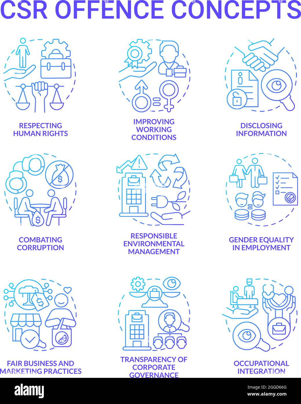 Corporate social responsibility offence blue gradient concept icons set ... Corporate social responsibility offence blue gradient concept icons set ...