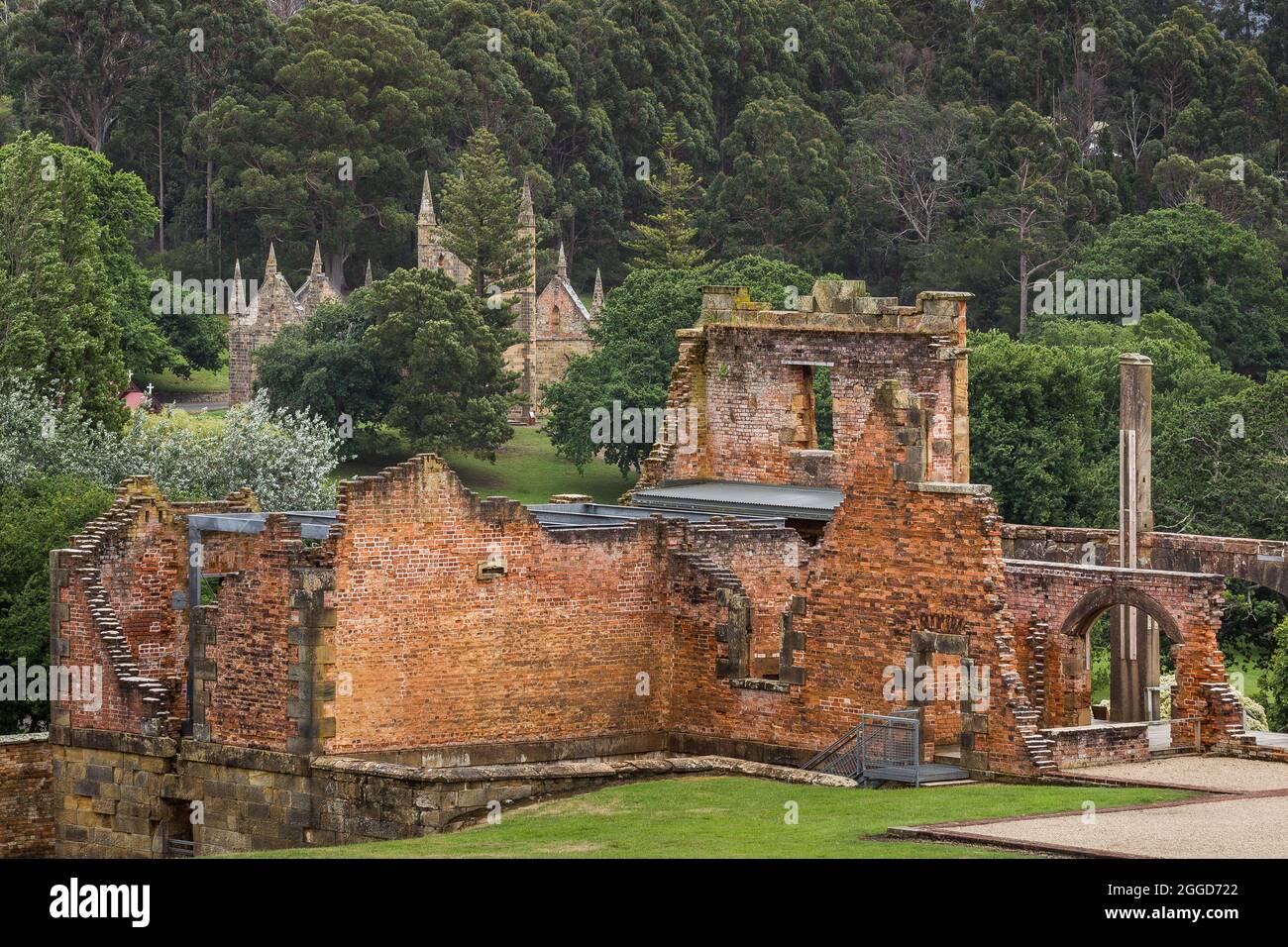 Ruins at the Port Arthur Historic Site surrounded by greenery in ...