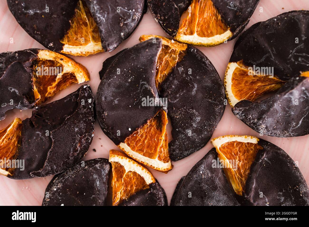 dehydrated orange slices covered in dark chocolate, healthy plant-based ...