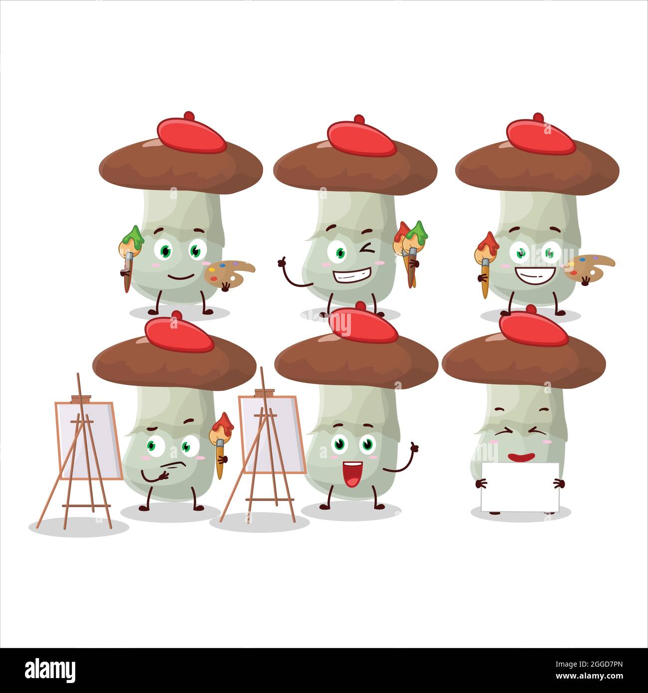 Artistic Artist of suillus mushroom cartoon character painting with a ...