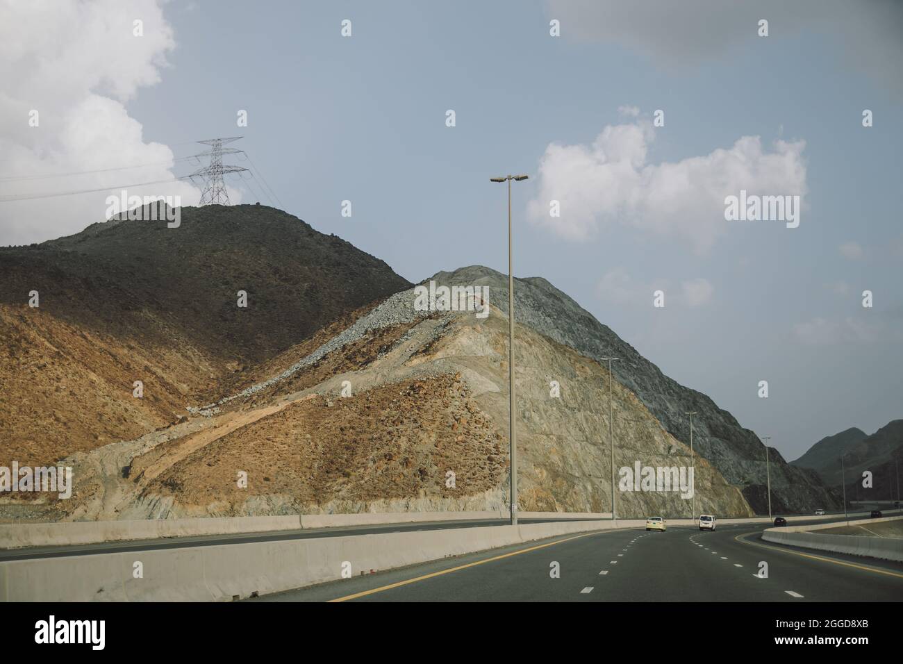 View from Car on Highway Road with Blue Sky and Mountains Stock Photo ...