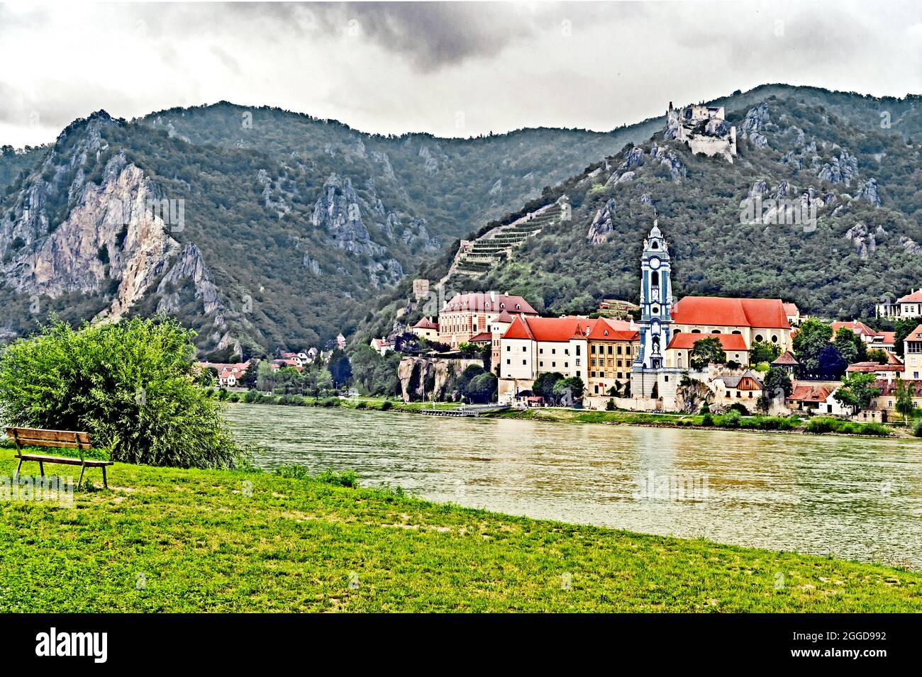 Duernstein on the banks of the danube (Wachau, Austria); Dürnstein an ...