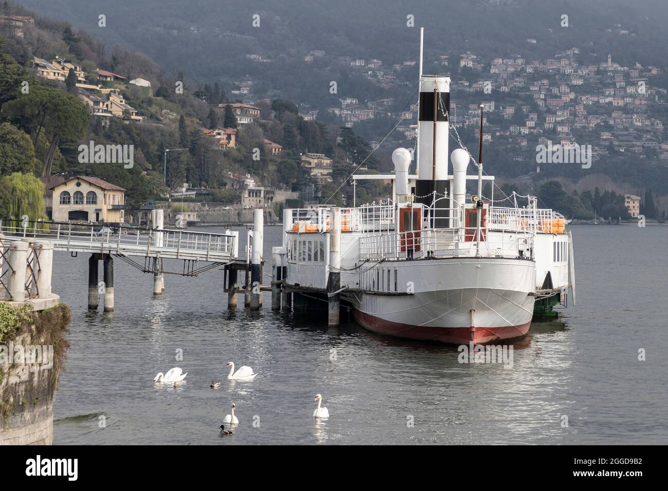 Traditional lake steamboat Patria at Como, Lake Como, Lombardy, Italy ...