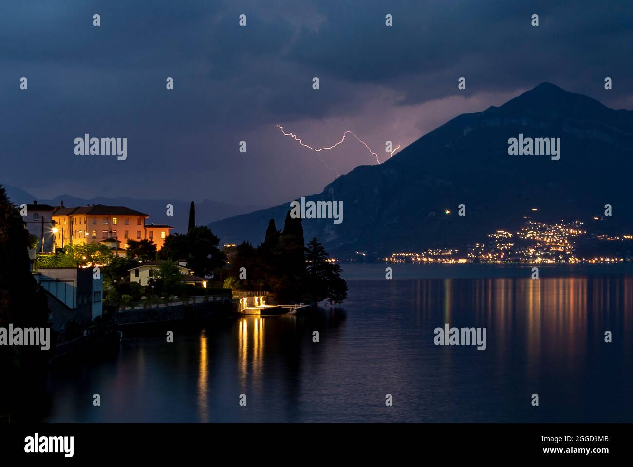Oro village, night thunderstorm on the north coast of Lake Como ...