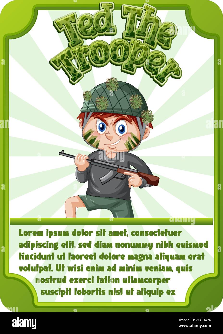 Character game card template with word Ted The Trooper illustration ...